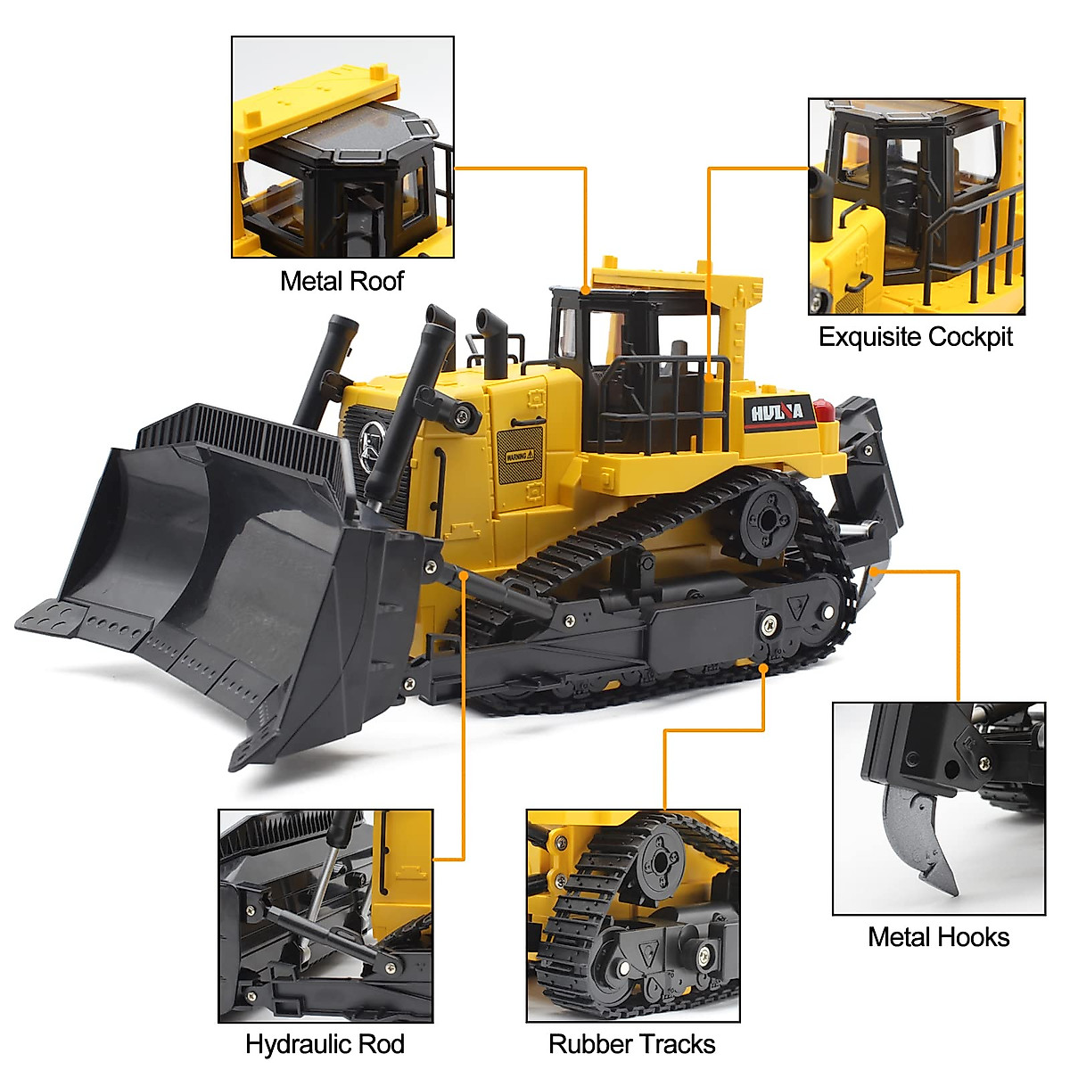 Mostop RC Bulldozer Toy 1/16 Scale 9 Channel RC Front Loader Tractor for Kids Adults, Full Functional 2.4Ghz Remote Control Bulldozer RC Construction Vehicles Truck Toys Gift with Light and Sound