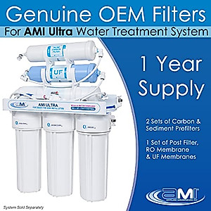 APPLIED MEMBRANES INC. AMI Ultra Replacement Water Filter Kit AMI Ultra Home RO + UF 1 Year Supply of Filters & Membranes