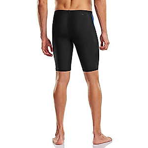 TSLA Men's Swim Jammers, Athletic Racing Swimming Shorts Trunks, UPF 50+ Sun Protection Endurance Triathlon Swimsuit, Splice Black & Blue & White, 40