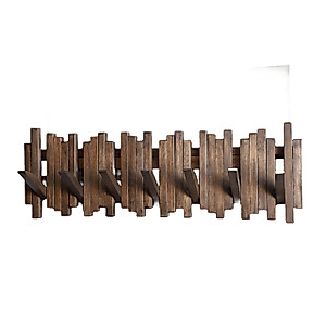 GOGREEBELL Natural Wood Wall Mounted Piano Coat Rack| Coat Rack Wall Mount| Flip Down Wall Hook Rack 7 Hooks| Entryway Wall Art Hook,Made of Acacia Wood (Wood Wax Oil Dyed Walnut Color).Wall Art