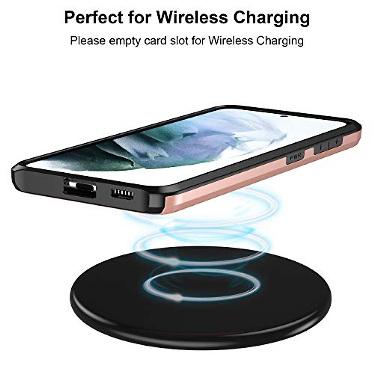 Jiunai for Samsung S21 Case, Galaxy S21 Case Credit Card IDs Cash Holder Shell Wallet Case Slide Cover Dual Layer Hard PC Rubber Cover Phone Case for Samsung Galaxy S21 5G 6.2'' 2021 Rose Gold