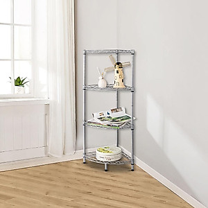 VCJTA 4 Tier Corner Shelf Rack Kitchen Bathroom Storage Wire Organizer Space Saving