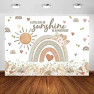 Avezano Boho Rainbow Baby Shower Backdrop Pampas Grass Boho Party Photography Background for Girl's Rainbow Sunshine Baby Shower Decoration Photoshoot (7x5ft)