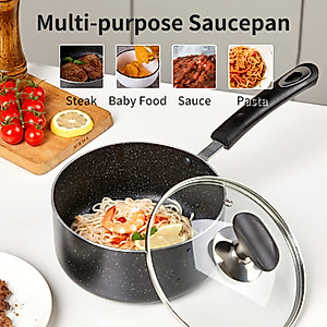 RATWIA 2 Quart Saucepan with Lid,Ultra Nonstick Sauce Pan 2Qt Small Pot with Glass Lid,Great for Home Kitchen Restaurant,Black