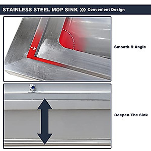 Free Standing Utility Sink Mop Service Basin Wash Station, Heavy Duty Stainless Steel Commercial Floor Mop Sink, 50cm/60cm