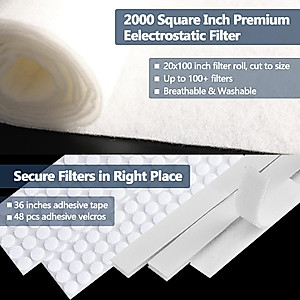 Air Vent Filter 20x100 Inch, Cut to Fit (50+filters) Air Filter, Electrostatic Filter Media with 36 Inch Adhesive Tape and 48pcs Velcro for Air Vent, Air Conditioner, HVAC, Registers and Grilles