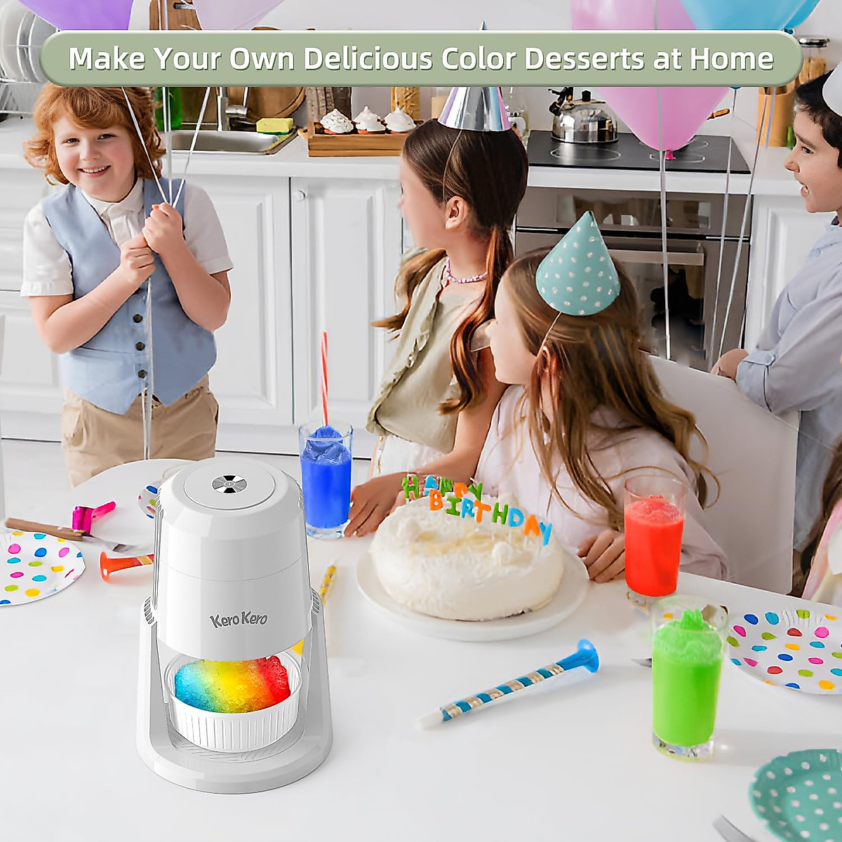 Kero Kero Shaved Ice Machine, Multi-Purpose Ice Shaver Machine with Adjustable Blade, Snow Cone Machine for Homemade Shaved Ice, Slushie Machine, Snowcone Machines for Kid with Reusable Ice Mold.white