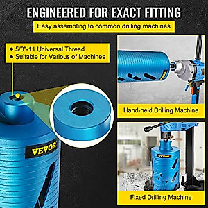 VEVOR Core Drill Bit, 4" /101.6 mm Diameter 5/8"-11 Shank Arbor with a Pilot Bit & 4.5" Blade, 9.5" /241.3mm Depth Diamond Dry Coring Bore Tool, Masonry Hole Saw Bits for Hard Concrete Brick and Block
