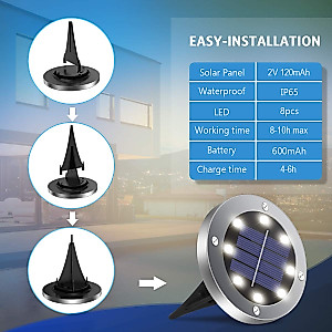 OULONGER Solar Ground Lights 8 Packs, Solar Lights Outdoor Bright 8 LED Disk Lights Garden Waterproof Patio In-Ground Lights for Lawn, Pathway, Yard, Driveway, Step and Walkway White Light