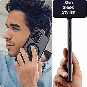 MAKAVO Translucent Matte for Samsung Galaxy S22 Ultra Case, Compatible with MagSafe, Slim Thin Magnetic Cover with Camera Lens Protector Shockproof Phone Shell (Black)