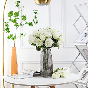 Tifuly White Roses Artificial Flowers -12 pcs Realistic Single Long Stem Fake Silk Roses Bouquet for Party Home Wedding Centerpiece Office DIY Decor（Off White）