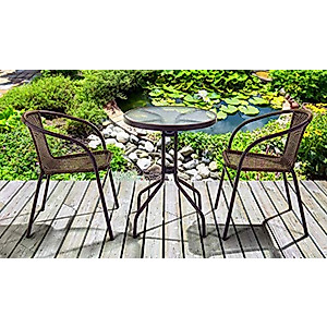 Patio Vida Cascade 3 Pieces Outdoor Patio Conversation Set - Wicker Rattan Chairs and 1 Coffee Table with Glass Top for Garden, Patio, Balcony, Backyard Taupe