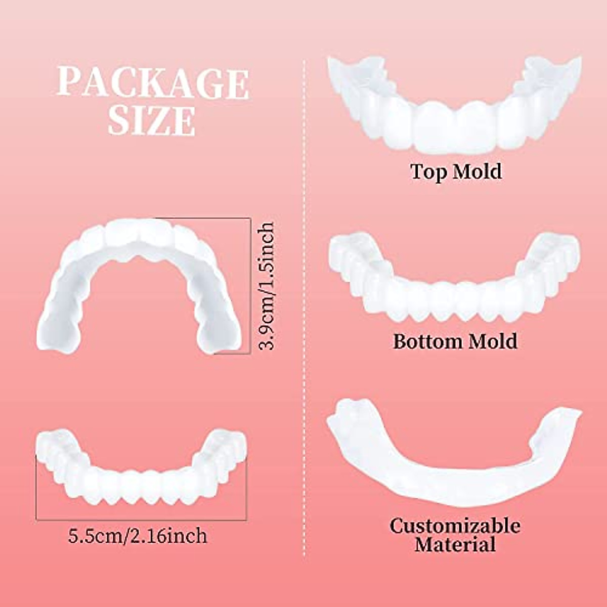 Fake Teeth Kit, 4 PCS Dentures Teeth for Women and Men, Dental Veneers for Temporary Teeth Restoration, Nature and Comfortable, Protect Your Teeth and Regain Confident Smile