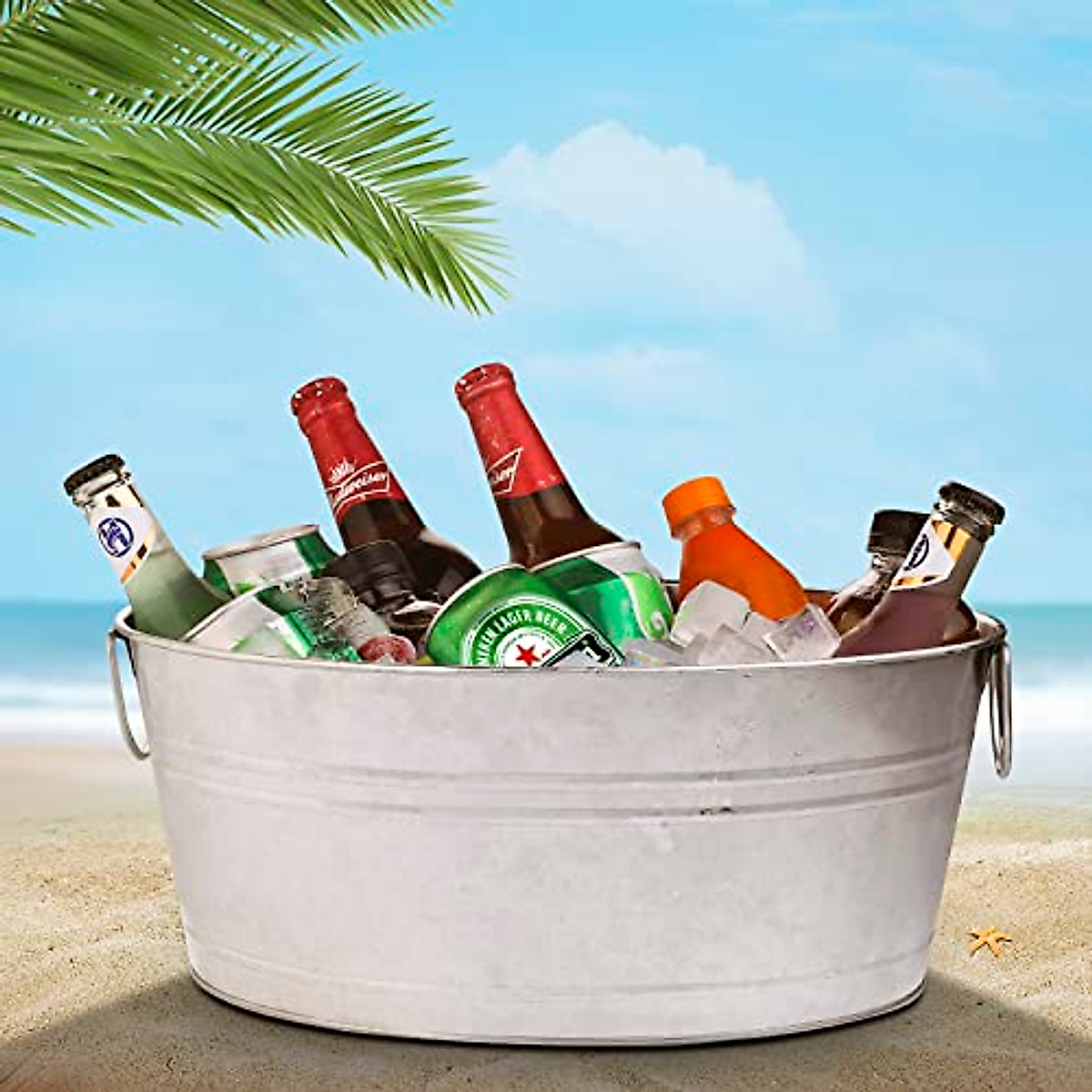 HOMKULA Ice Buckets for Parties - Galvanized Beverage Tub, Beer Buckets for Bars, Large Wine Ice Buckets, Drink Buckets, 2 Pack x 2.5 Gallons