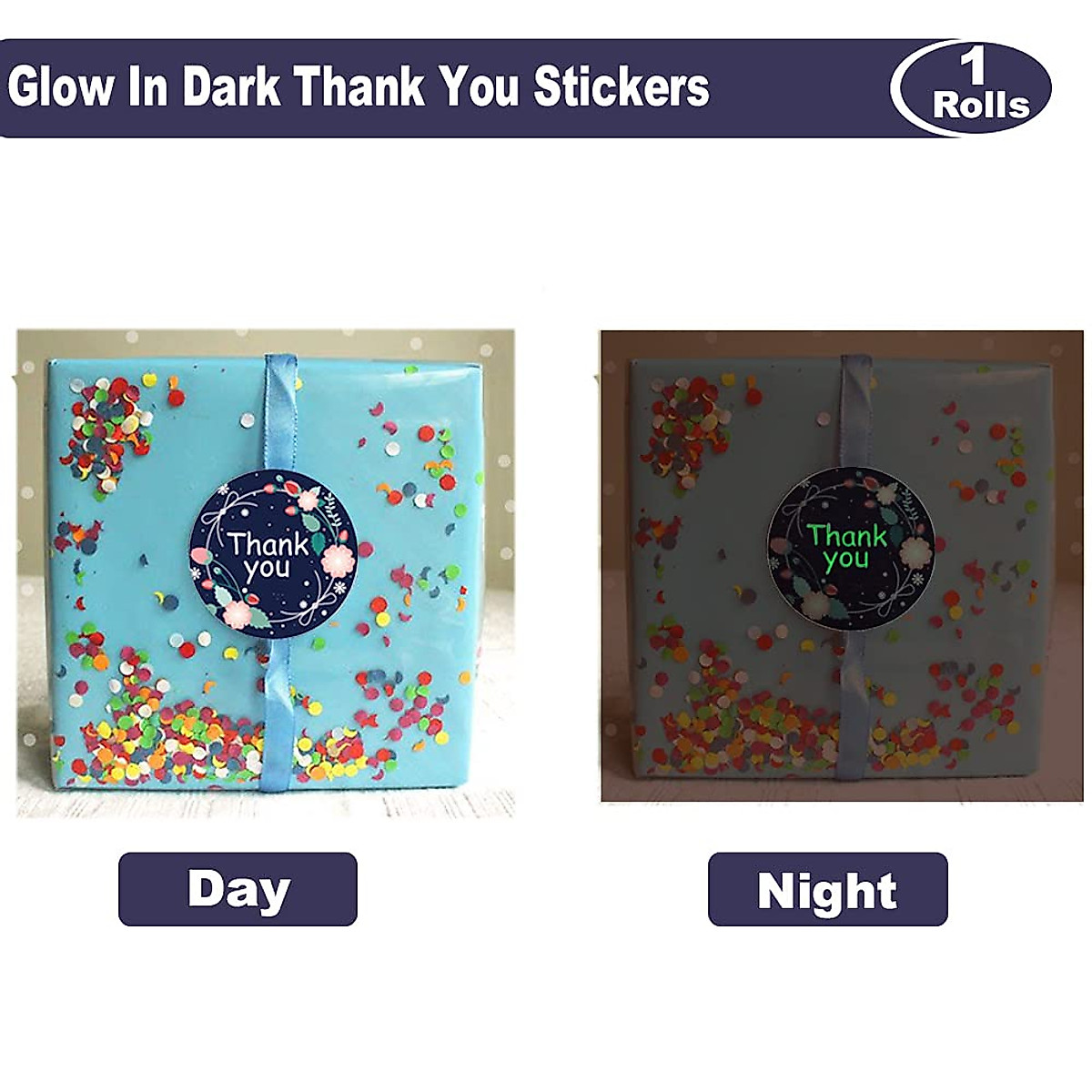 Hohamn Luminous Thank You Stickers Roll - 1.5 Inch 500PCS Glow in Dark Thank You Stickers for Bubble Mailers Packaging Wedding Baby Shower Birthday