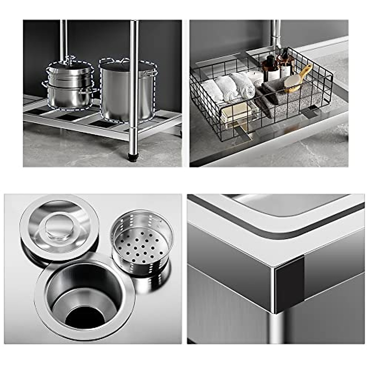 Freestanding Kitchen Sink, Stainless Steel Single Bowl Sink, Washing Hand Basin with Hot and Cold Faucet, for Garage, Laundry, Hotel