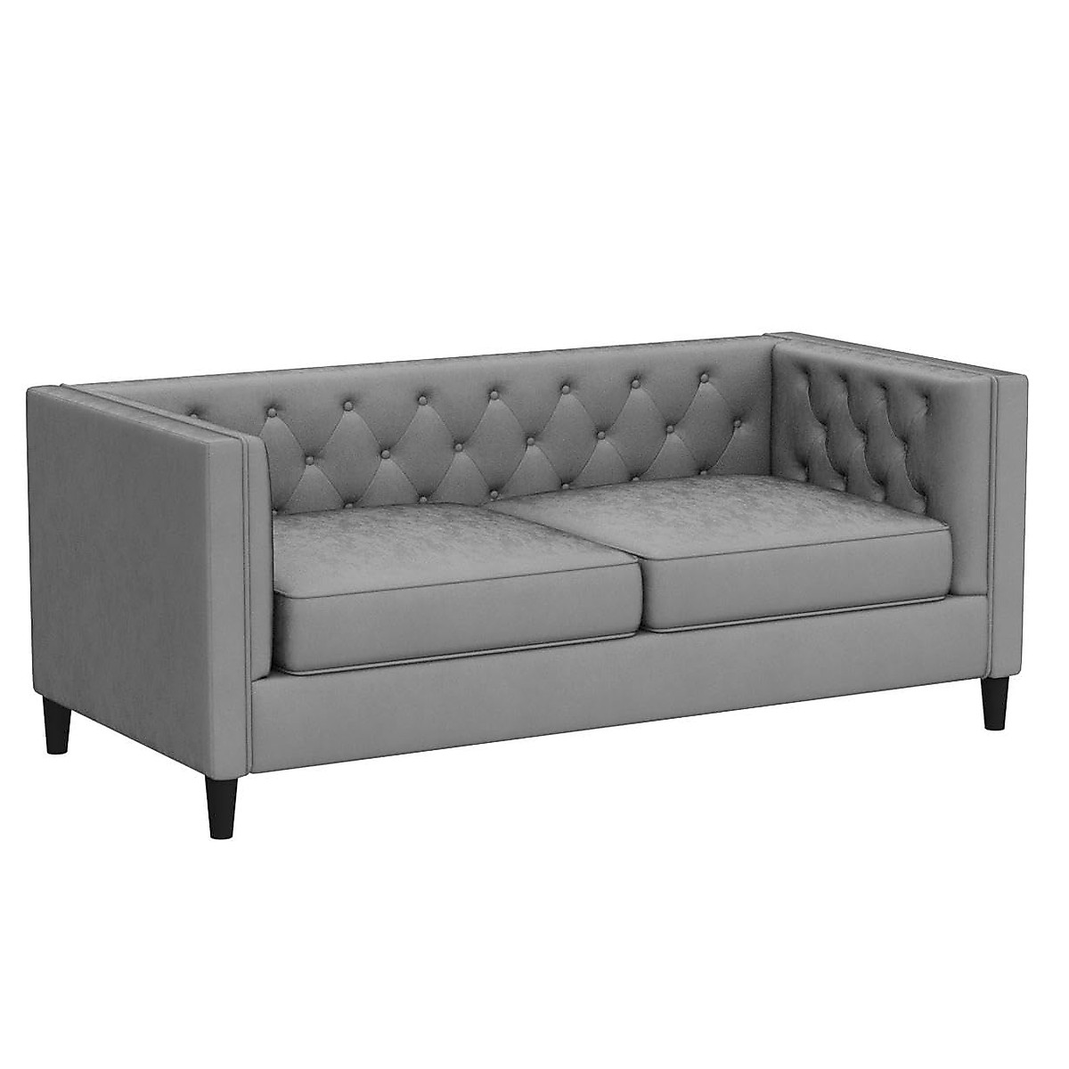 Mjkone Velvet Sofa 69'' W, Compact Loveseat Couch with Solid Wood Legs, Button Tufted Futon for Small Spaces, Mid-Century Modern Style Big 2 Seat Couch for Living Room, Apartment, Office - Dark Gray