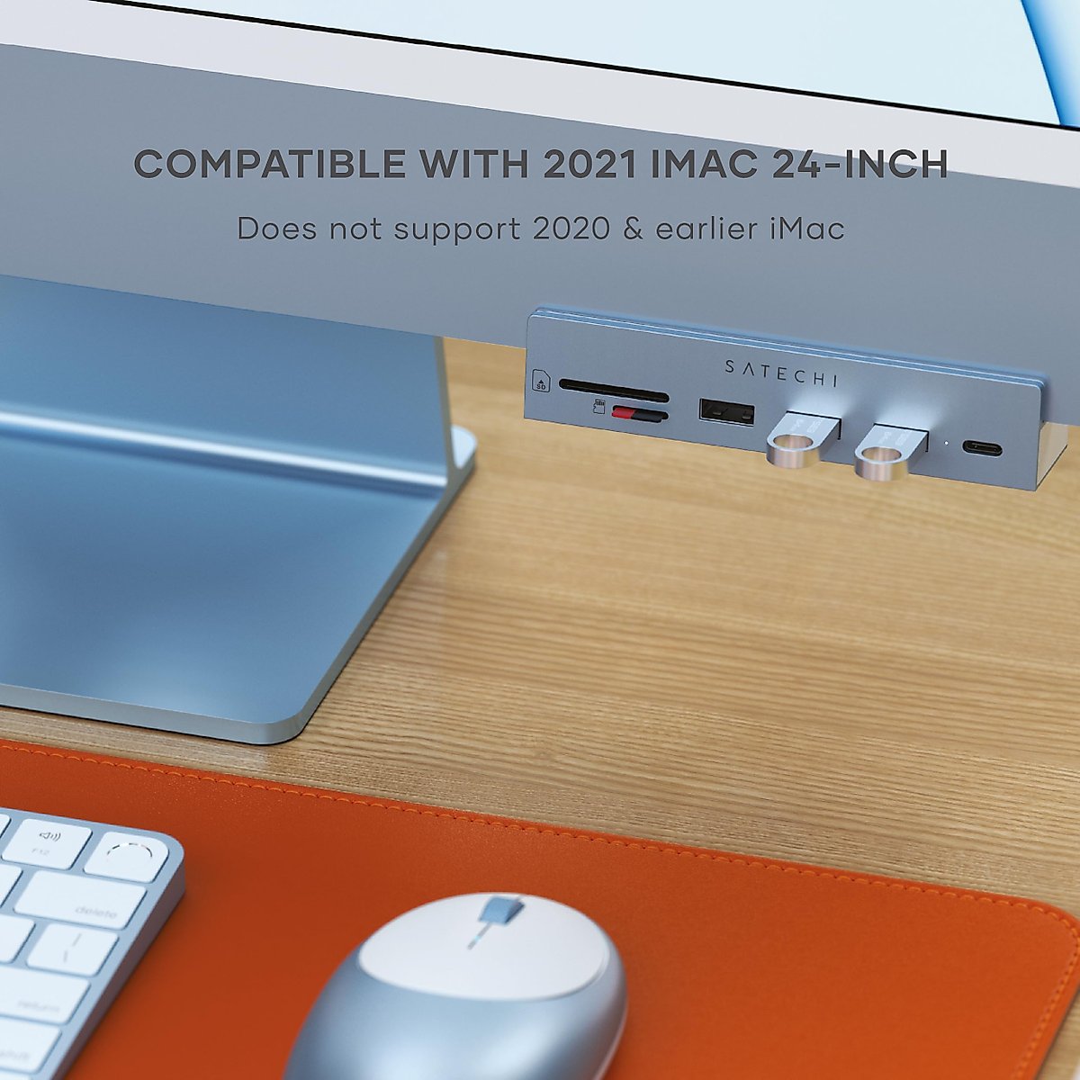 Satechi Clamp Hub USB-C – USB-C Data Port, USB-A 3.0 Data Ports, Micro/SD Card Reader – for Apple Studio Display and 24-inch iMac M1 2021. Not Compatible with 2020 and Earlier iMac Models (Blue)