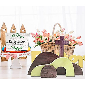 Ahzemepinyo Easter Resurrection Scene Set  He is Risen Wooden Tabletop Centerpieces Decorations The Tomb was Empty Signs for Jesus Easter Home Holiday Table Décor