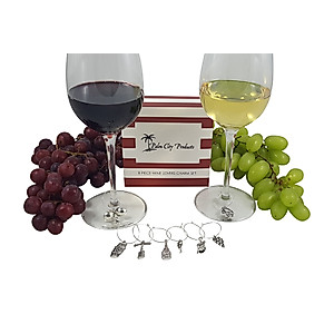 Palm City Products Around the World Wine Charm Set with Food, Wine, and Travel Themed Sets - 28 Piece Bundled Set
