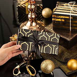 Homeral Wrapping Paper Roll Set-42.5sqft-Gold Foil Stripe, Geometric Patterns on Black Luxury Gift Wrap for Wedding, Bridal Shower, Birthday-17 x 120 inch Per Roll