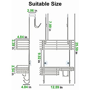 SMARTAKE Shower Caddy Over The Door, Stainless Steel Bathroom Shelf Organizer, Rustproof Wall Rack with Hooks, Razors Towels Shampoo Organizer for Dorm, Toilet, Bath and Kitchen, Silver
