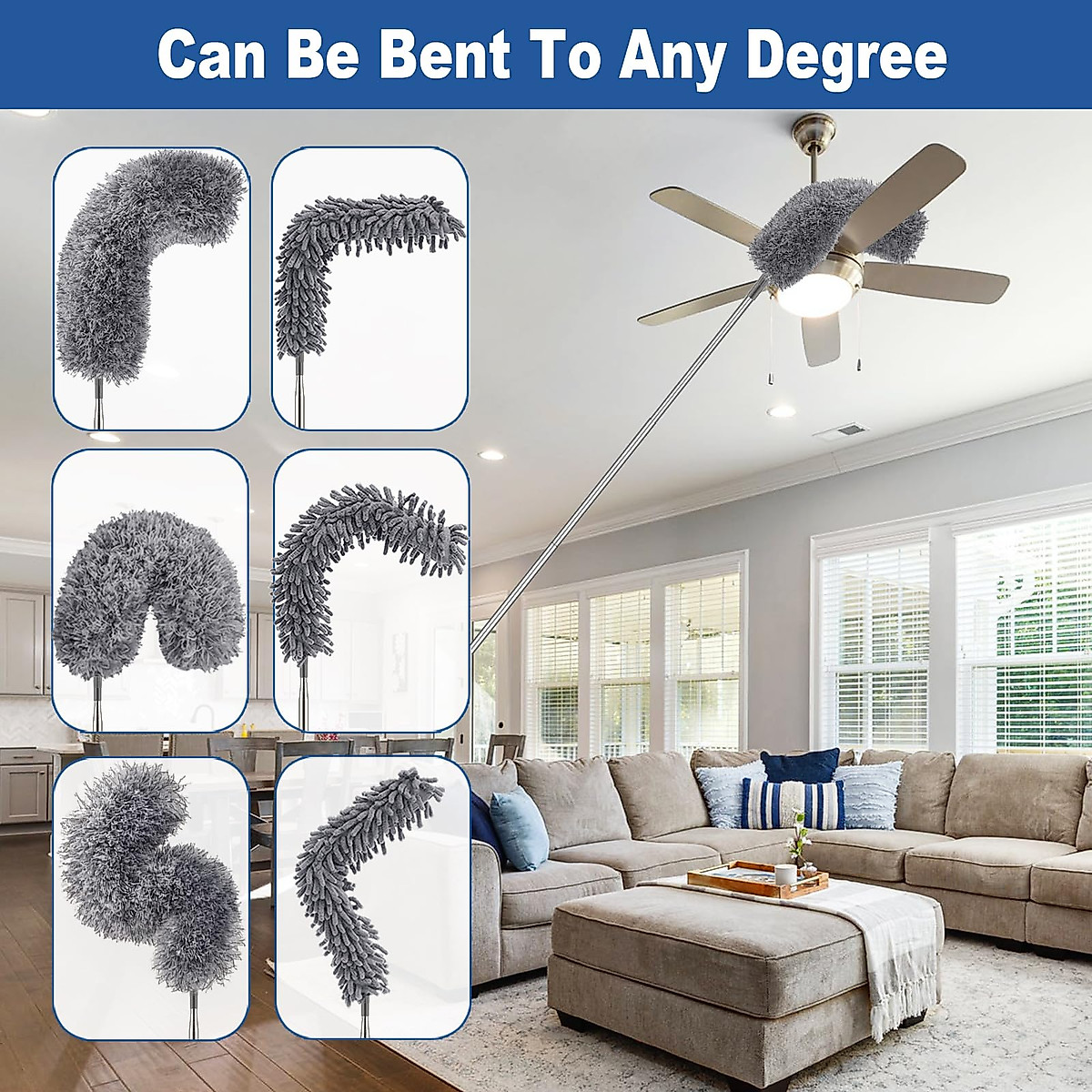 Dusters for Cleaning High Ceiling Fan, Microfiber Duster with Extension Pole 30-100 Inches, FUUNSOO Retractable Gap Dust Brush Cleaner Long Feather Duster for Cleaning Cobweb, Blinds, Furniture