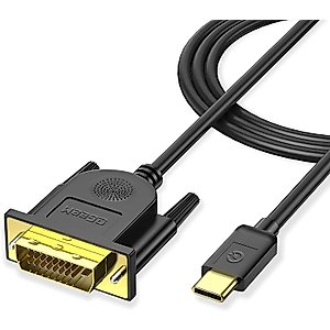 QGeeM USB C to DVI Cable Adapter, 4K@30Hz Thunderbolt 3 to DVI 6FT USB 3.1 Type C to DVI(24+1) Male 4K@30Hz Cable Compatible with 2018 MacBook Pro, Surface Book 2, Dell XPS 13, Galaxy S10 (1.8M)