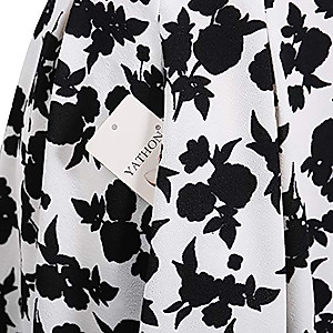YATHON Women's Vintage Floral Flared A-Line Swing Casual Party Dresses with Pockets (S, YT018-Black White Flo)