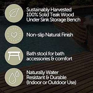 NORDIC STYLE TEAK Wood Shower Stool and Spa Bench with Shelf, Teak Shower Bench for Indoor and Outdoor Use, Teak Storage Bench, Teakwood Shower Bench, Natural Teak Finish, 35"