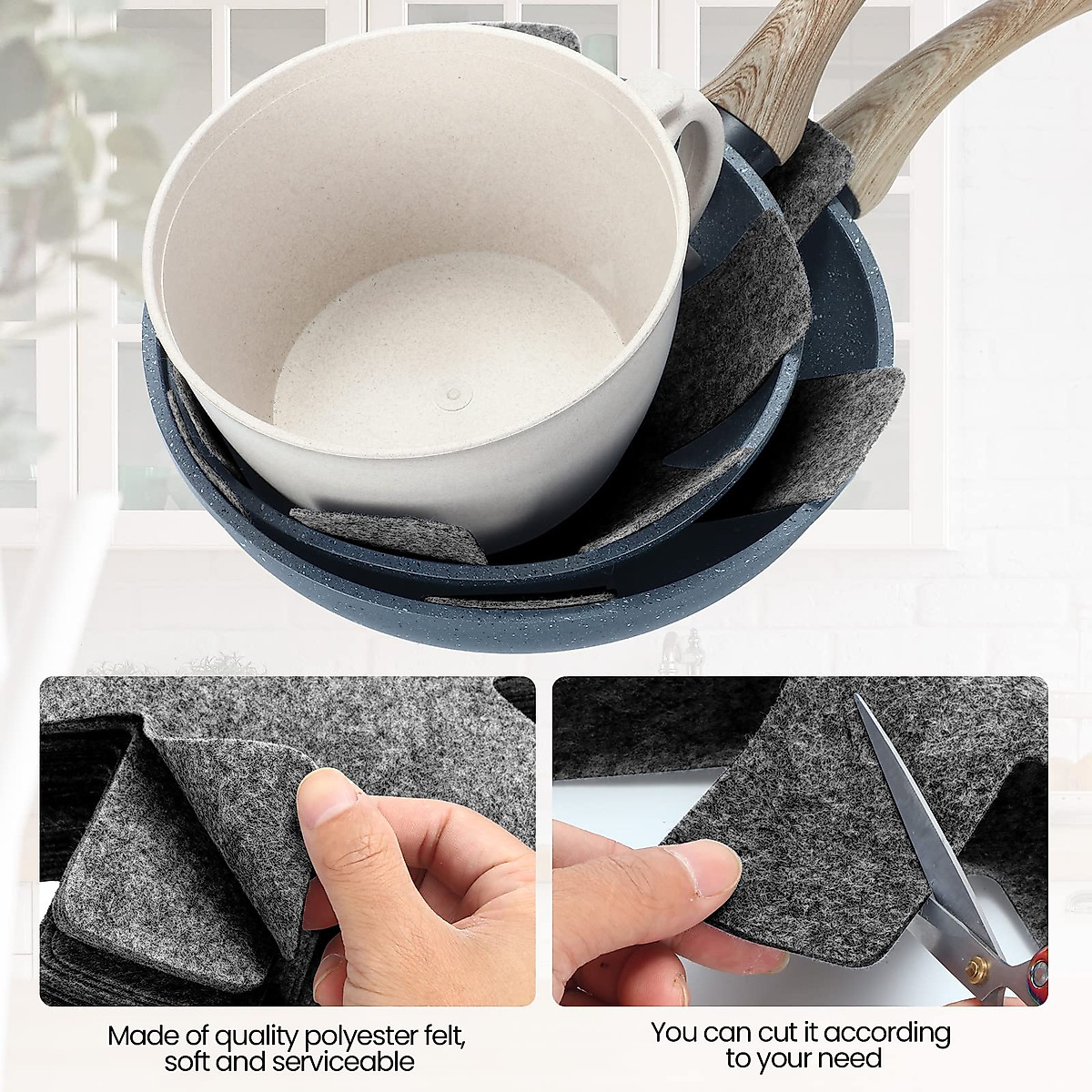 40 Pcs Pot and Pan Protectors, 5 Different Sizes Cookware Protector Pot Dividers Stacking Separators Pads for Protecting and Separating Pots and Pans, Gray