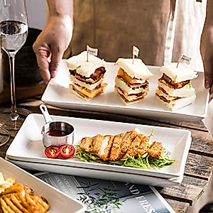 YHOSSEUN Porcelain Serving Platters Rectangular Trays White Serving Platters for Party, Stackable Set of 4,12 inch