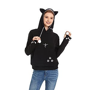 Kei Tomlison Unisex Big Pouch Hoodie Long Sleeve Pet Dog Holder Carrier Sweatshirt, Black-thick, XX-Large