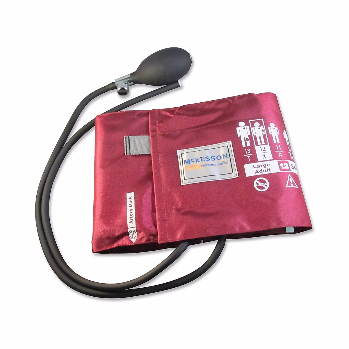 McKesson LUMEON Replacement Blood Pressure Cuff with Bulb and Valve, Nylon Cuff, 2-Tube Bladder, Burgundy, Adult Large, Gauge Not Included, 1 Count