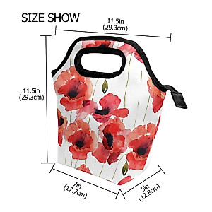 Naanle Floral Flower Insulated Zipper Lunch Bag Cooler Tote Bag for Adult Teens Kids Girls Boys Men Women, Poppy Lunch Boxes Lunchboxes Meal Prep Handbag for Outdoors School Office