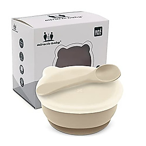 Silicone Suction Bowls For Baby, Leakproof Baby Bowls And Spoons With Lid, Safe Baby Solid Food Feeding Set, Bpa-Free Baby Led Weaning Supplies, For 6-36 Months Babies Kids Toddlers Infants White