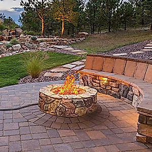 Renatone 40,000 BTU Propane Gas Fire Pit, 28 Inch Round Stone Fire Pit with PVC Cover, Lava Rock, 10ft Gas Pipe, ETL Certified, Stainless-Steel Gas Burner for Patio Garden Backyard Deck (Brown)