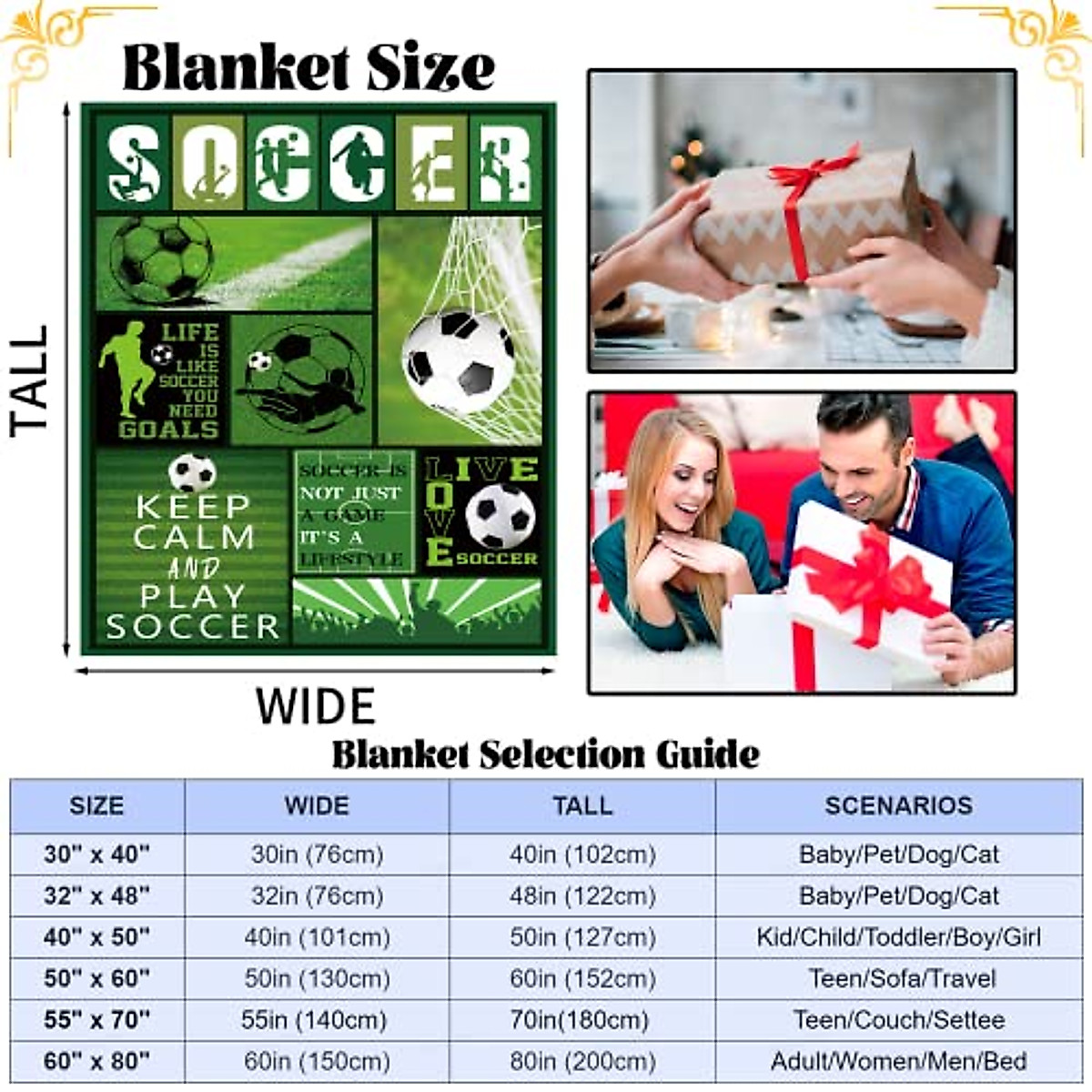 Soccer Throw Blankets Kids Throw Blankets Soccer Soft Flannel Soccer Ball Blanket Green Cozy Fluffy Fuzzy Soccer Lover Gift Blankets for Toddler Boy Men Soccer Team Player Birthday Sofa 40x50 Inch