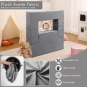 GarveeHome Kids Play Couch, 6Pcs Modular Kids Play Sofa for Playroom Bedroom, Kids Modular Couch Toddler Foam Sofa, Kids Convertible Sofa with Removable Cover, Dark Grey