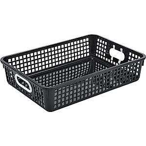 Really Good Stuff 6PK Plastic Desktop Paper Storage Basket for Classroom or Home–14”x10” Plastic Mesh Basket-Secure Papers Crease-Free–Black
