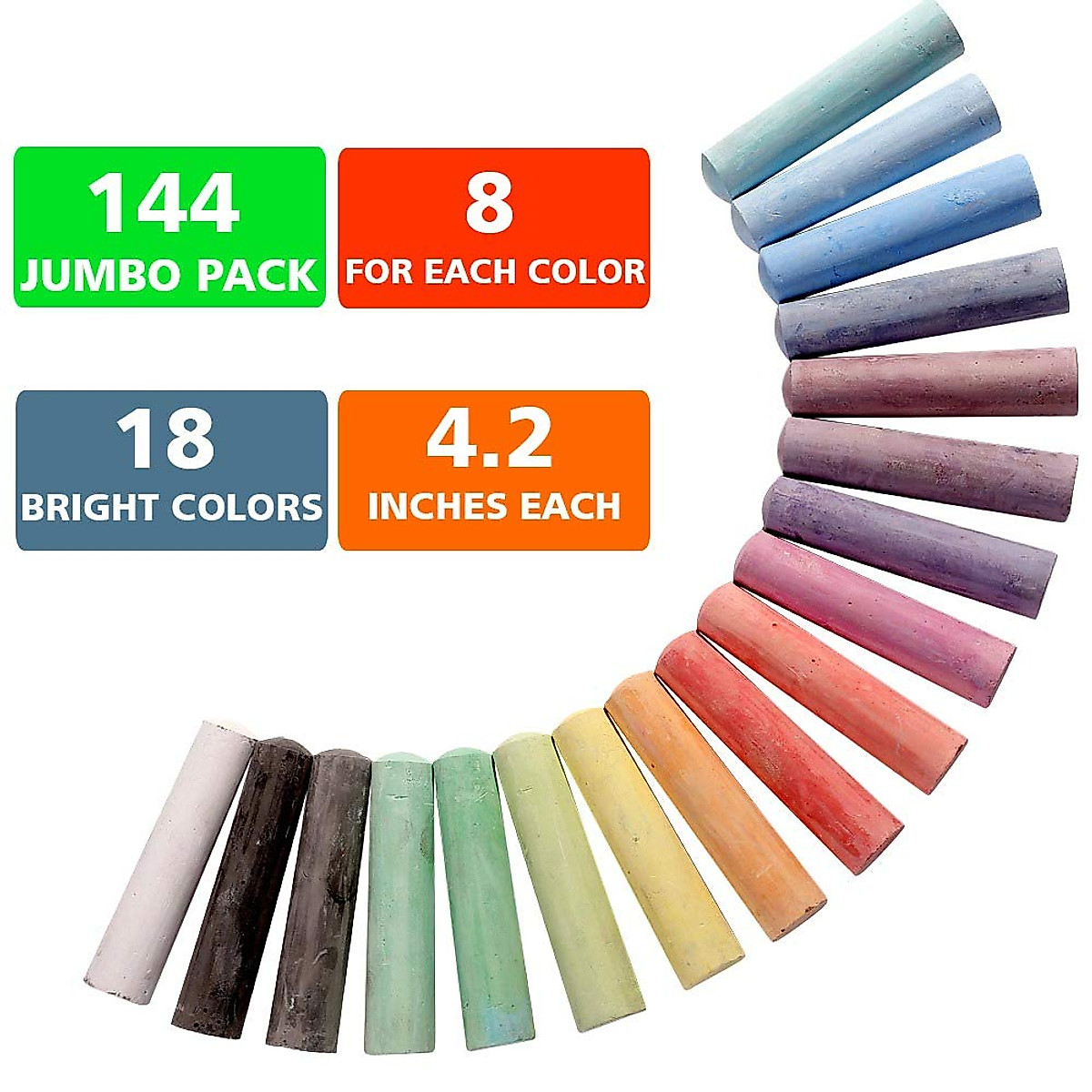 feela Sidewalk Chalk, 144 Pack 18 Colors Sidewalk Chalk Set For Kids Jumbo Chalk Bulk, Great for Kids Family, Paint on Sidewalk School Chalkboard Blackboard Street Playground