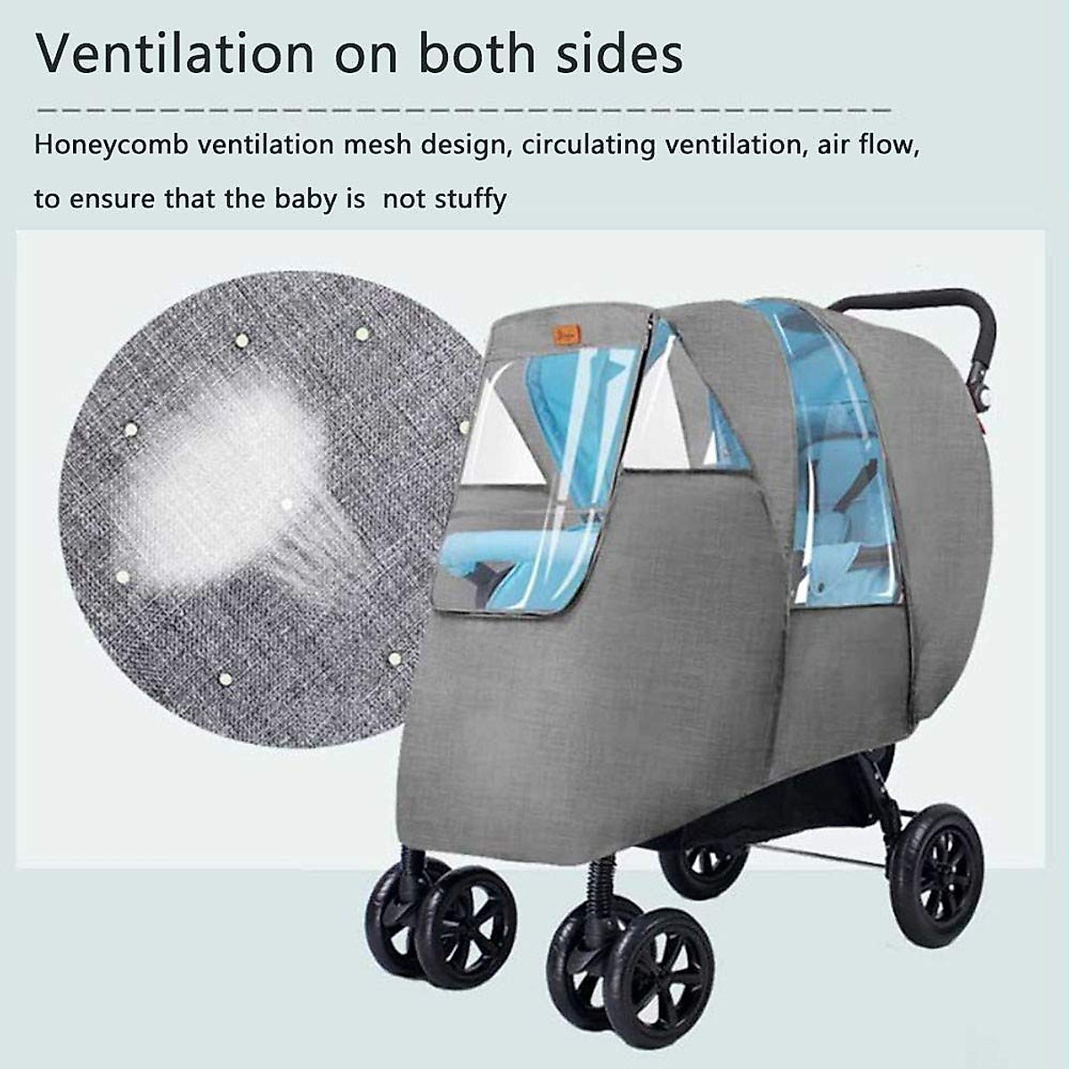 CTEGOOD Double Baby Stroller Rain Cover, Baby Carriage Rain Cover Waterproof, Windproof Protection Travel-Friendly, Outdoor Use Easy to Install and Remove