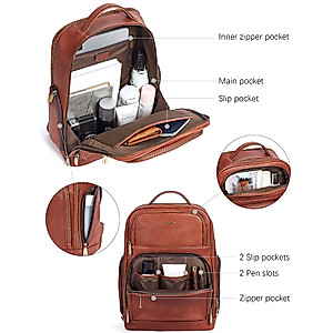 BOSTANTEN Leather Backpacks College 15.6” Laptop Travel Computer Shoulder Backpack For Men Coffeebrown