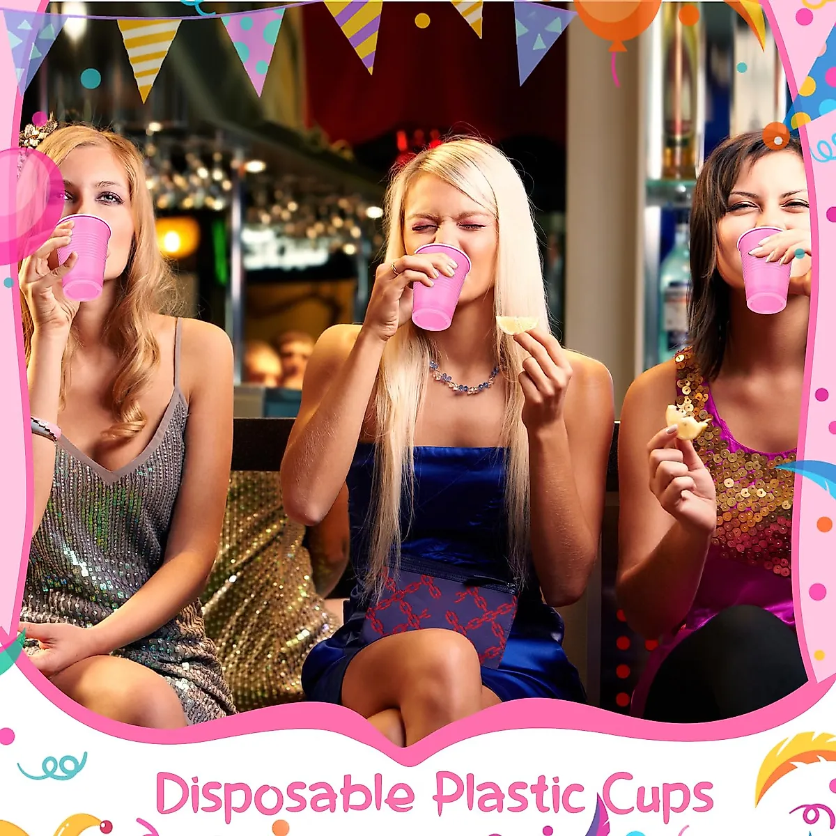 Yinkin 100 Pcs 9oz Halloween Disposable Plastic Cups Cold Drinking Cups for Birthday Party Wedding Wine Coffee Halloween Thanksgiving Christmas(Pink)
