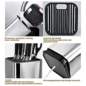 Stainless Steel Universal Knife Block Holder with Slots for Scissors or Sharpening Rod, Space Saver Knife Storage, Detachable for Easy Cleaning, Square Knife Holder For Safe