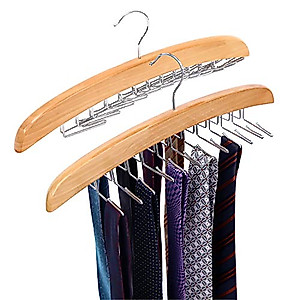 Tie Rack Hanger for Closet, Ohuhu Wooden Tie Organizer 360 Degree Rotating Tie Holder with 24 Folding Hooks, Tie and Belt Storage for Men Neckties Belts Scarves Tank Tops Accessories, 2 Pack