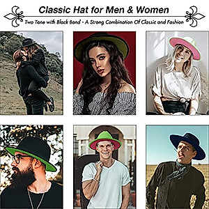 FADACHY Trendy Fedora Hat Wide Brim Panama hat Dress Felt Hat Red Bottom Two Tone, Black L Large XL