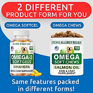 BARK&SPARK Omega 3 for Dogs Bundle - Anti-Itch Skin + Skin Allergy - Omega 3 Fish Oil + EPA & DHA Fatty Acids - Itching & Paw Licking + Itch Relief - 180 Softgels + 32oz - Made in USA