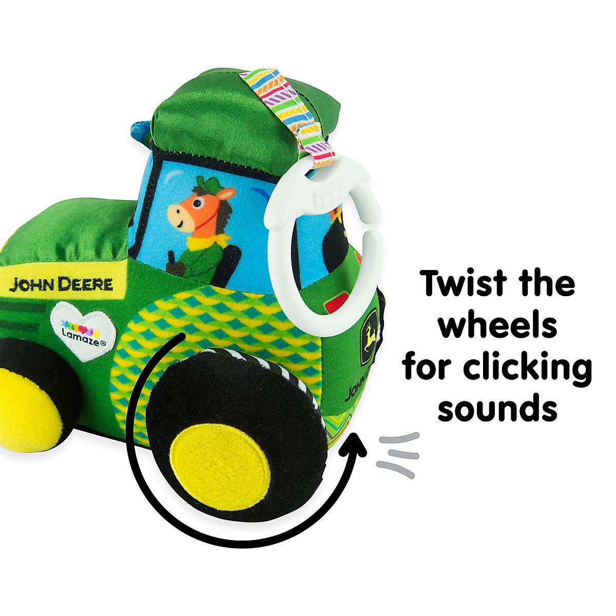 Lamaze John Deere Tractor Car Seat and Stroller Toy - Soft Baby Hanging Toys - Baby Crinkle Toys with High Contrast Colors - Baby Travel Toys Ages 0 Months and Up