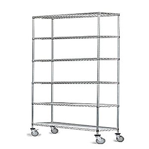 Omega 21" Deep x 42" Wide x 102" High 6 Tier Chrome Wire Shelf Truck with 1200 lb Capacity